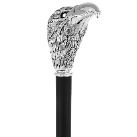 Scratch and Dent Silver 925r Hawk Head Walking Cane with Stained