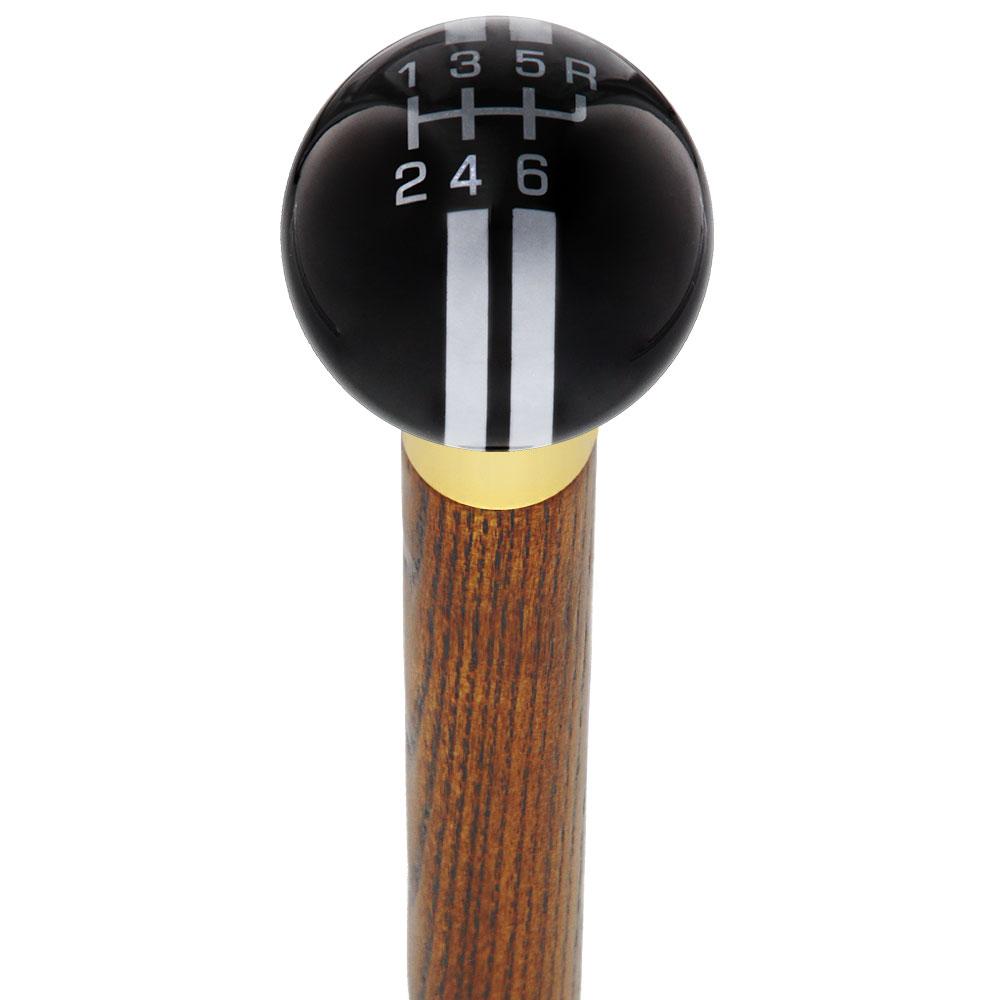Black & Gray Rally Shift Round Knob Cane w/ Custom Wood Shaft