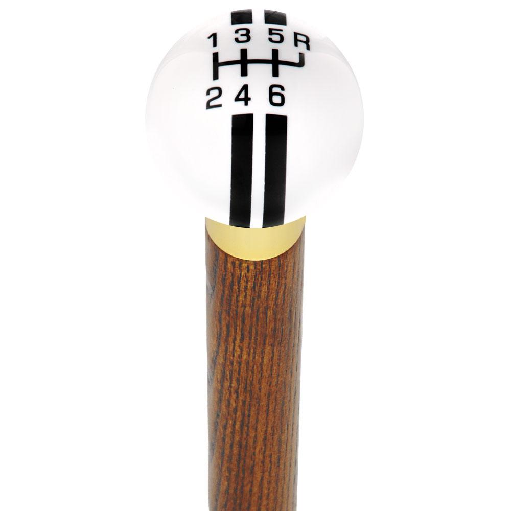 Black & White Rally Shift Round Knob Cane w/ Custom Wood Shaft