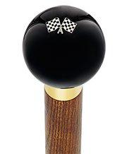 Checkered Racing Flags Black Round Knob Cane w/ Custom Color Ash