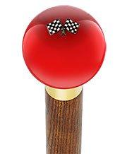 Sporty Checkered Racing Flags Red Round Knob Cane with Custom Color Ash ...
