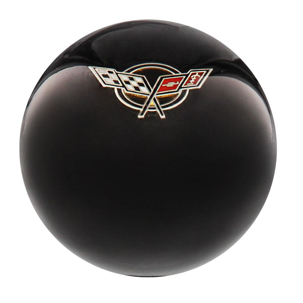 Licensed Corvette Angled Flags Emblem Black Round Knob Cane w/ Custom