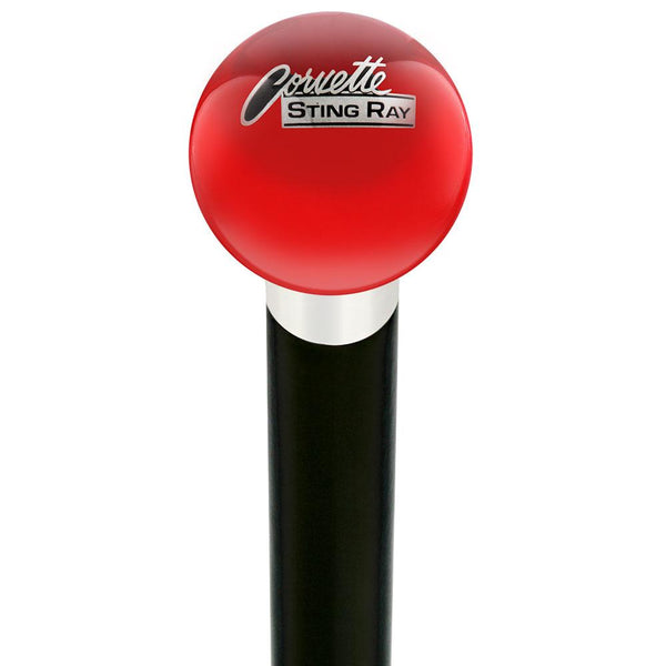 Licensed Corvette Sting Ray Vintage Emblem Red Round Knob Cane w/