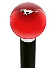 Licensed Mustang Horse Emblem Red Round Knob Cane w/ Custom Wood