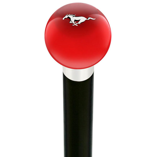 Licensed Mustang Horse Emblem Red Round Knob Cane w/ Custom Wood