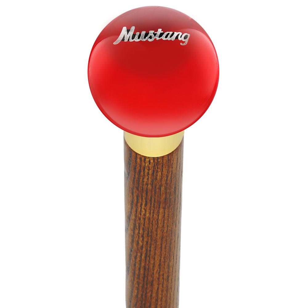 Licensed Mustang Vintage Emblem Red Round Knob Cane w/ Custom Color