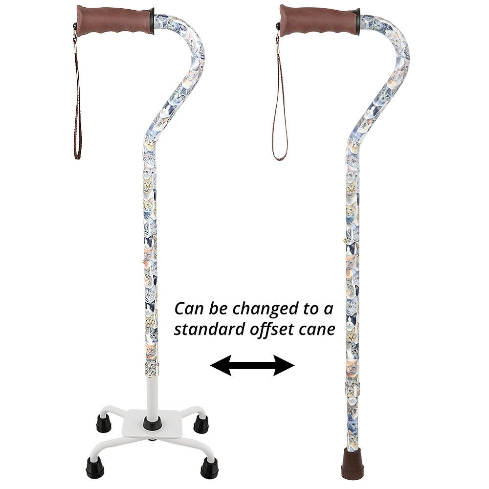 Adorable Cats Convertible Quad Base Walking Cane with Comfort Grip