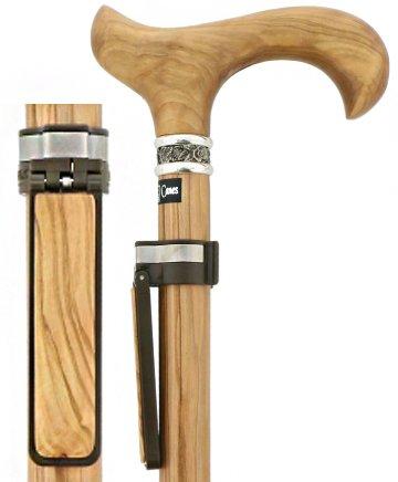 Auto Flip-Up Olive Wood Cane Holder: Easy Store-Away Design