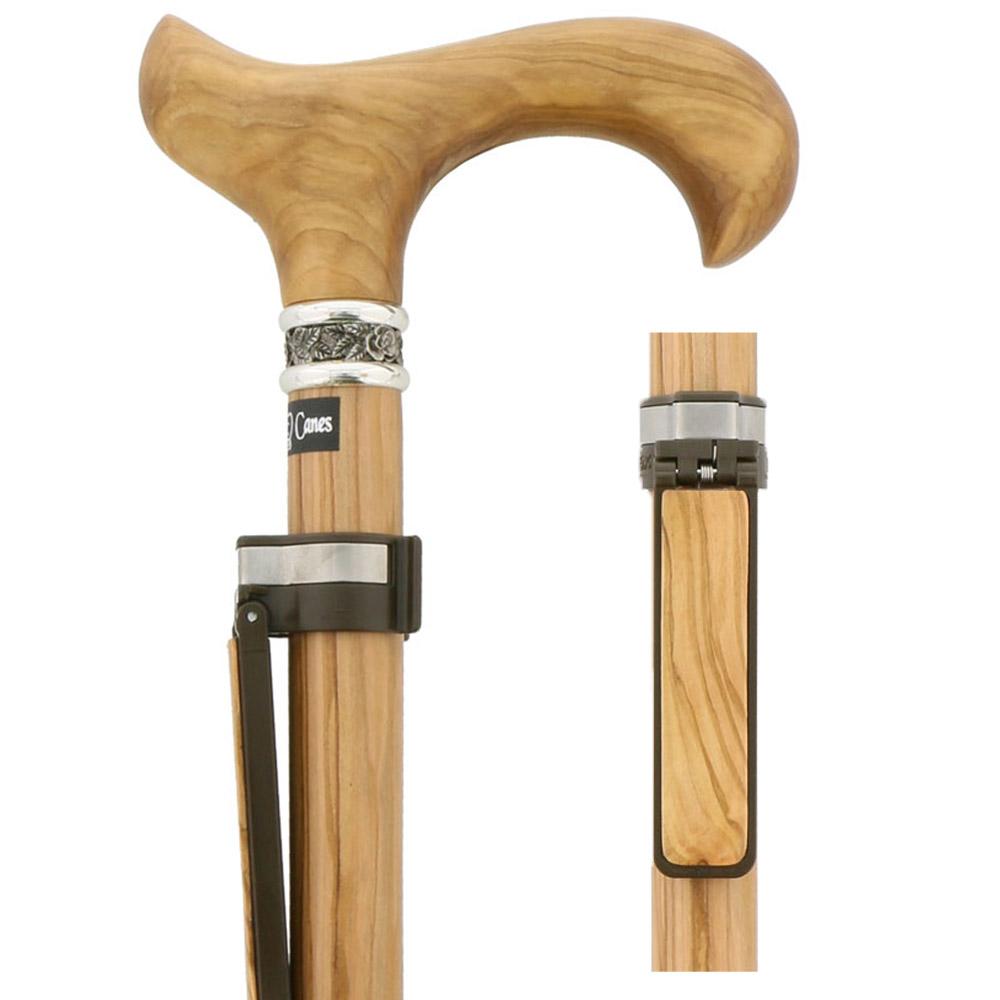 Auto Flip-Up Olive Wood Cane Holder: Easy Store-Away Design