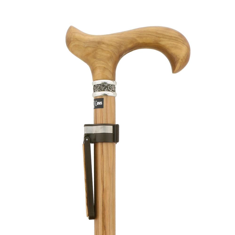 Auto Flip-Up Olive Wood Cane Holder: Easy Store-Away Design