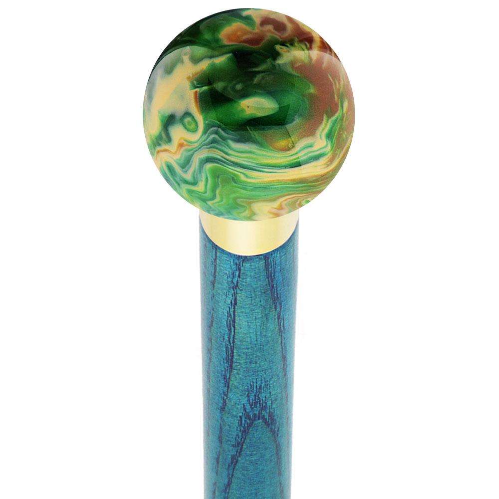 Emerald Dream Pearl Round Knob Cane w/ Custom Color Ash Shaft