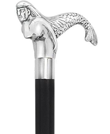 Chrome Plated Mermaid Handle Walking Cane w/ Custom Shaft and Collar