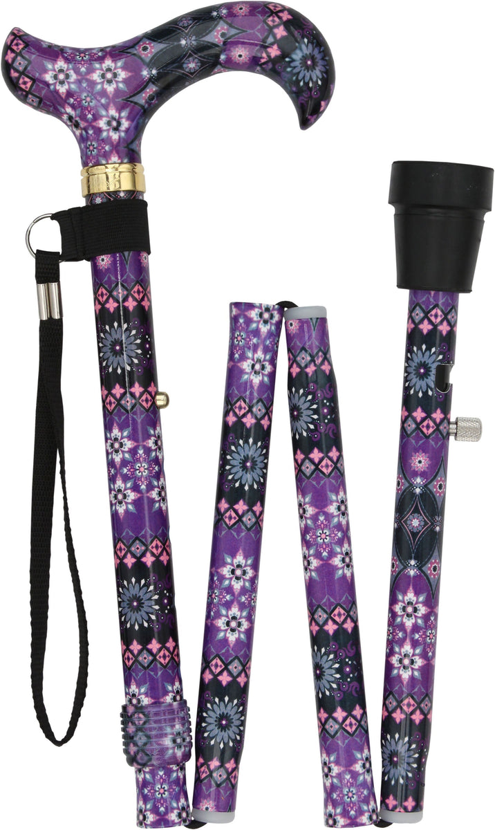 Designer Folding Cane: Purple Majesty, Retractable Ice Tip