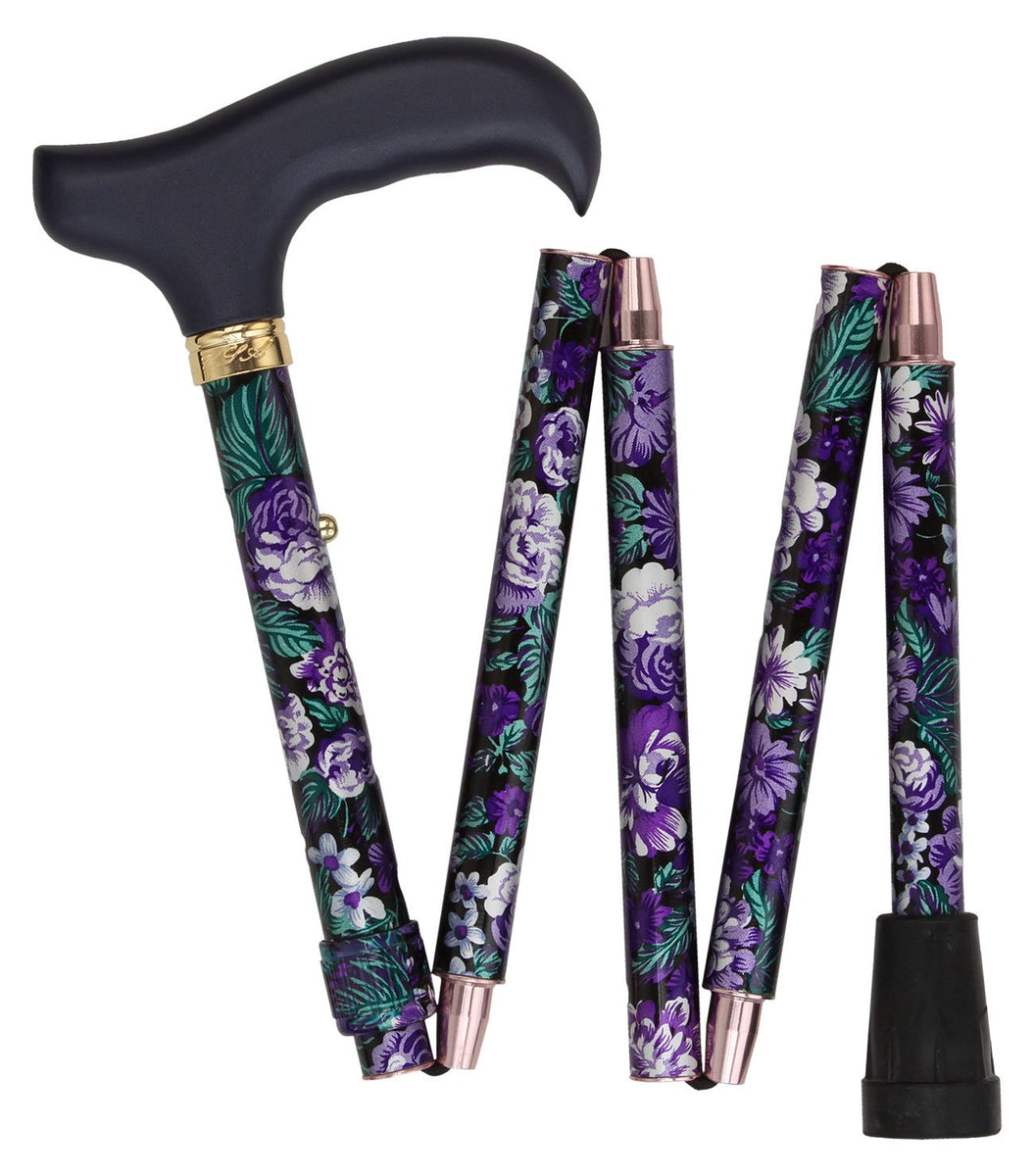 Scratch and Dent Purple Flowers Mini Compact Folding Cane V3142