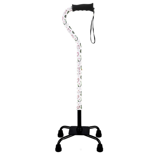 Holiday Cheer Convertible Quad Base Walking Cane with Comfort Grip