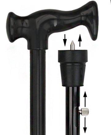 Black Adjustable Orthopedic Handle Walking Cane with Retractable