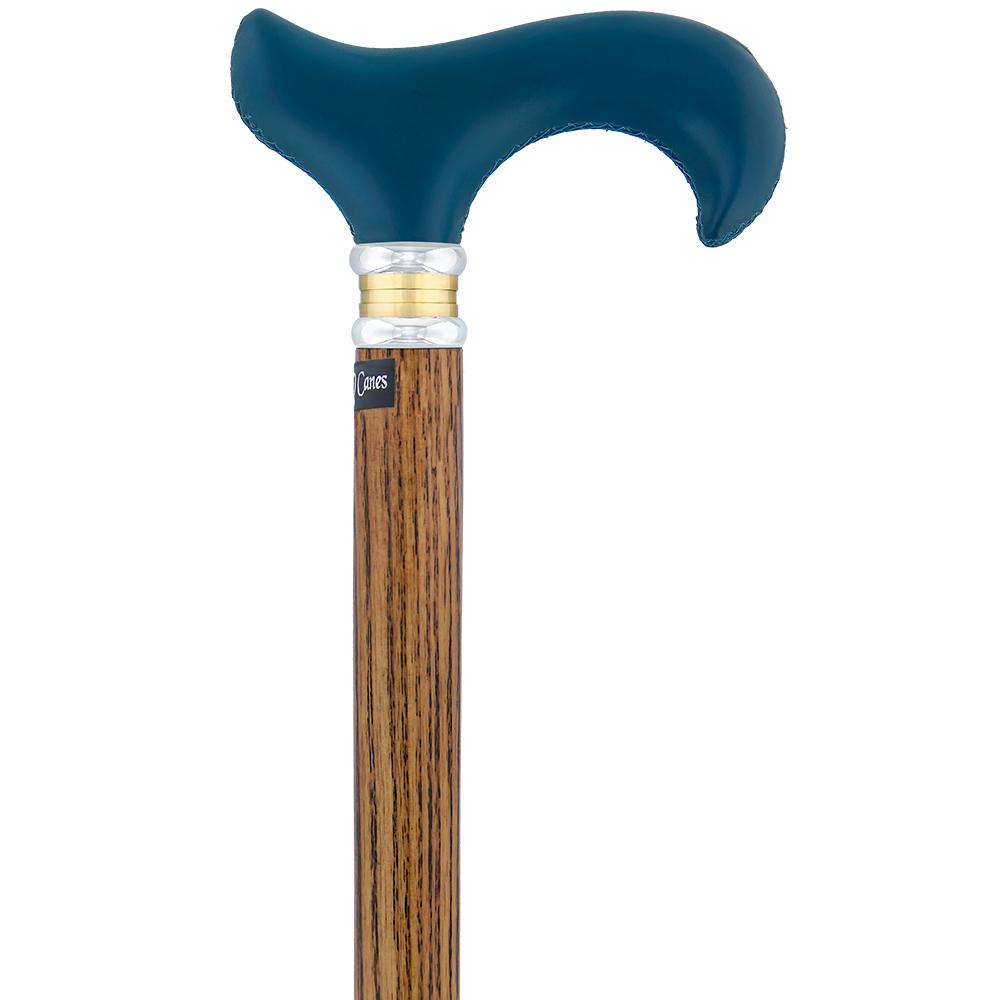 Soft Genuine Leather Grip: Blue Derby Cane, Espresso Ash Shaft