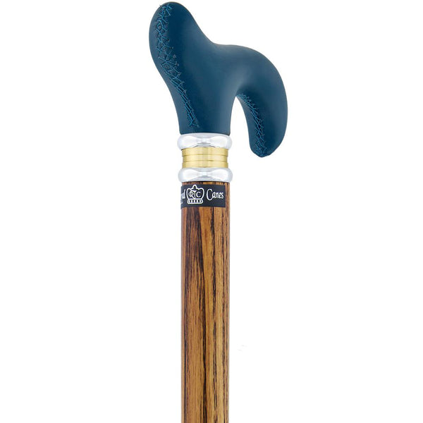 Soft Genuine Leather Grip: Blue Derby Cane, Espresso Ash Shaft
