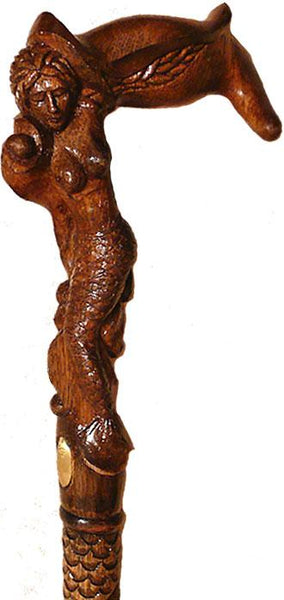 Enchanted Mermaid: Artisan Intricate Detail Handcarved Cane