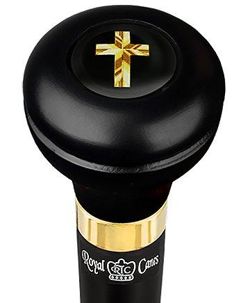 Christian Cross Symbol Flask Walking Stick w/ Black Beechwood Shaft