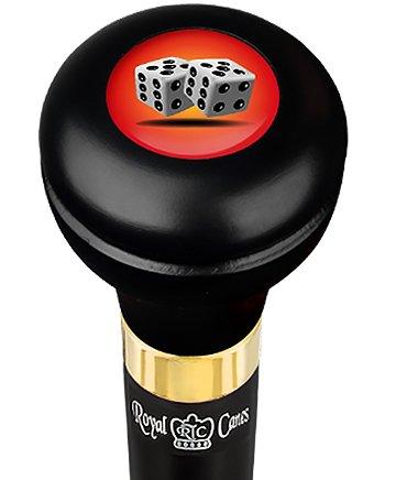 Dice Caduceus Emblem Flask Walking Stick: Wood Shaft Hidden Flask