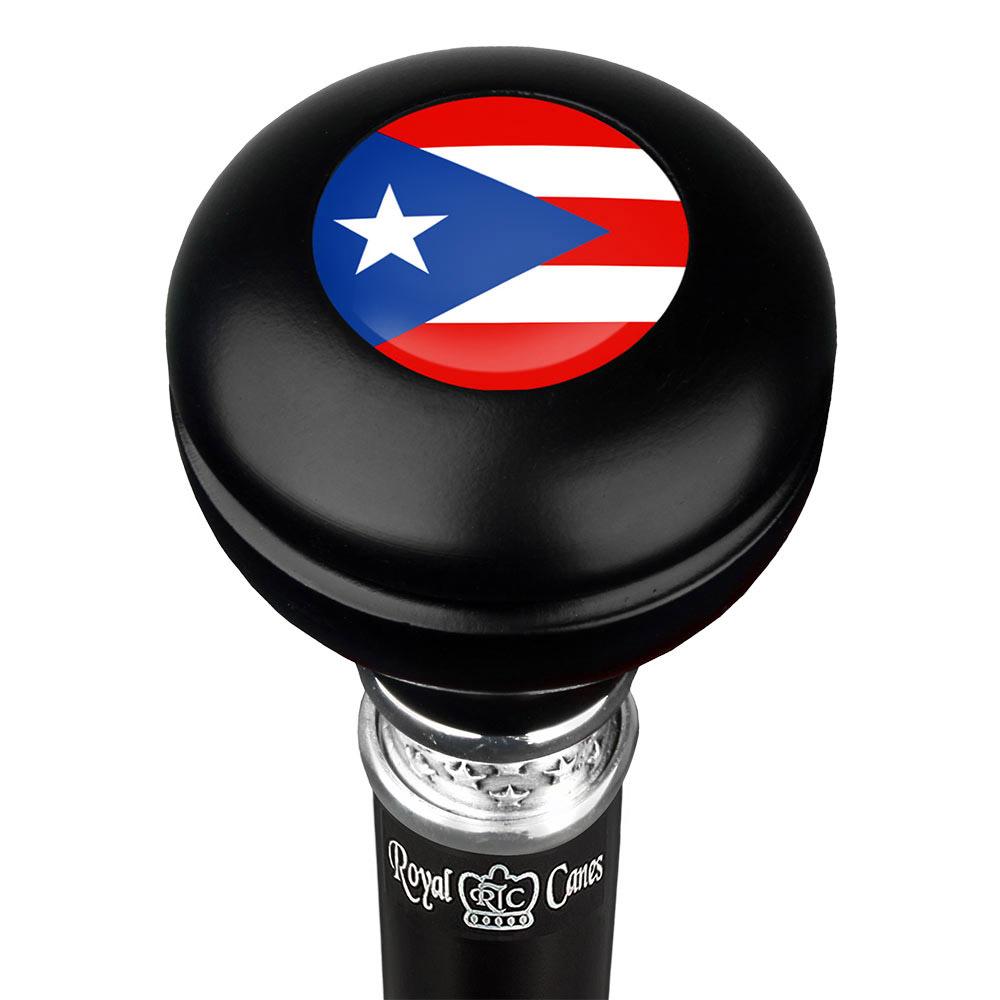 Puerto Rico Flag Emblem Knob Stick: Large Knob, Pewter Collar
