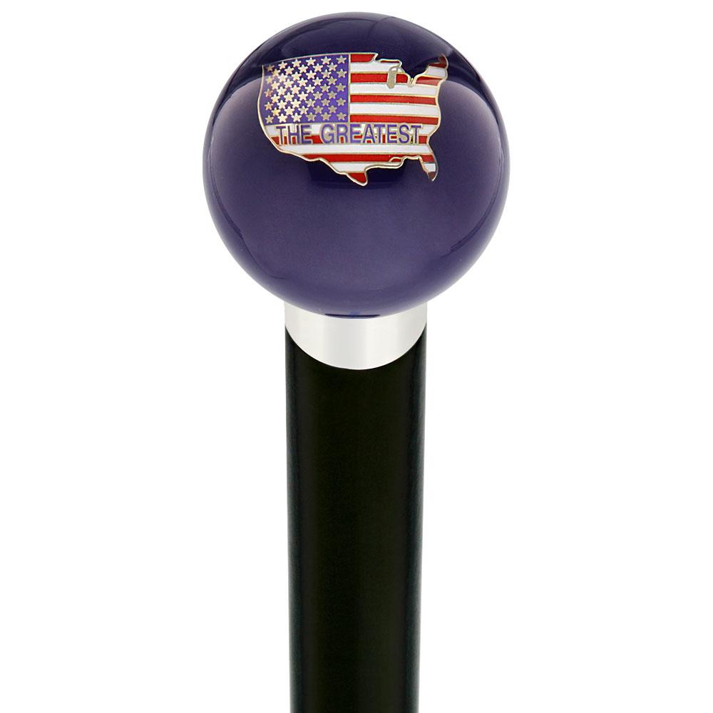 U.S.A Country Flag Translucent Blue Round Knob Cane w/ Custom Wood