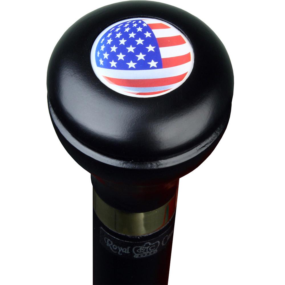 U.S.A. Flag Flask Walking Stick With Black Beechwood Shaft and