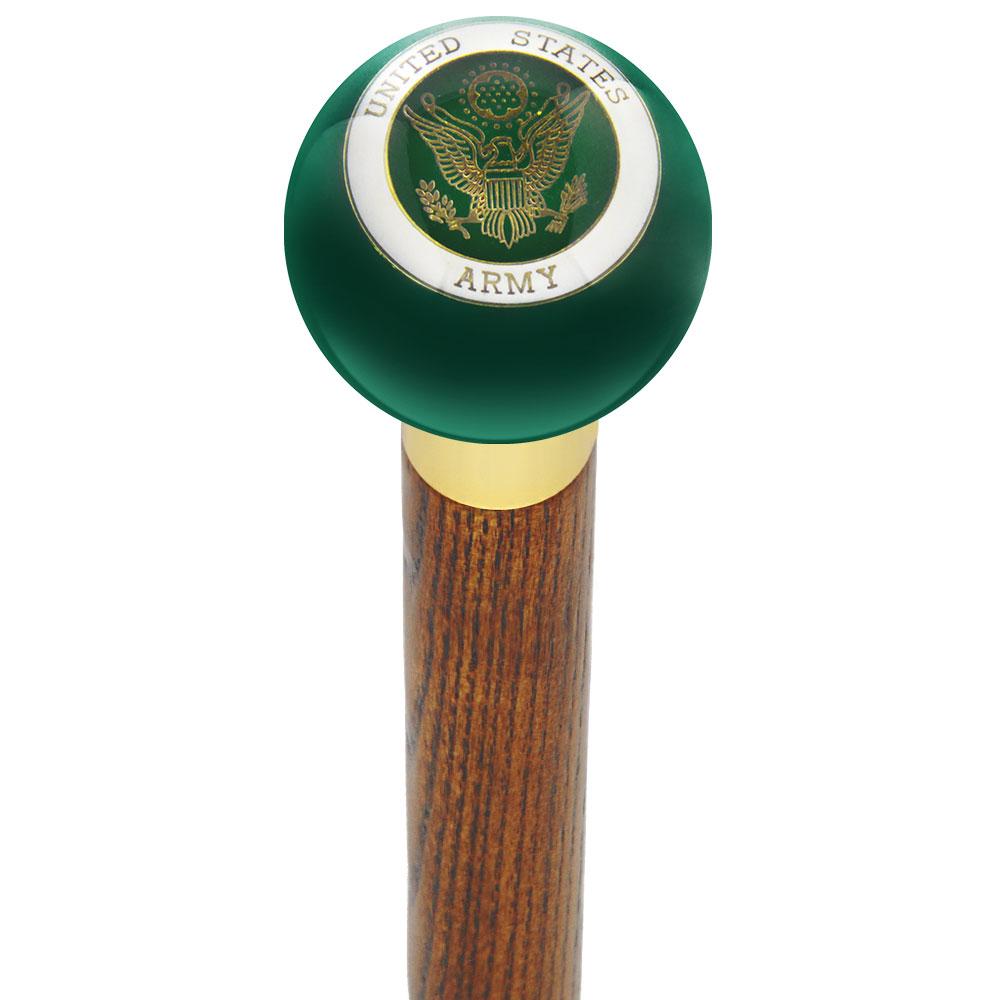 U.S. Army Green Round Knob Cane w/ Custom Color Ash Shaft & Collar