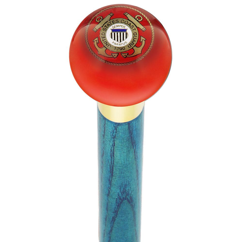 U.S. Coast Guard Red Round Knob Cane w/ Custom Color Ash Shaft