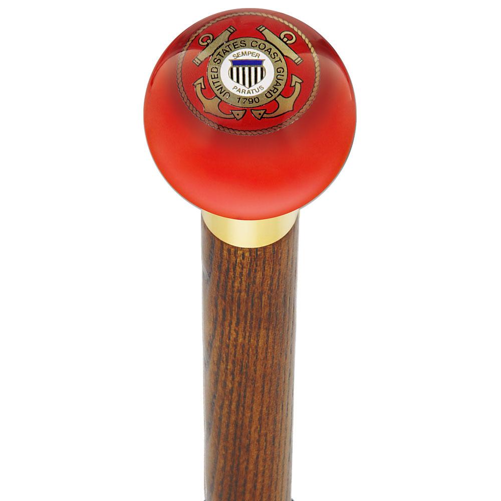 U.S. Coast Guard Red Round Knob Cane w/ Custom Color Ash Shaft