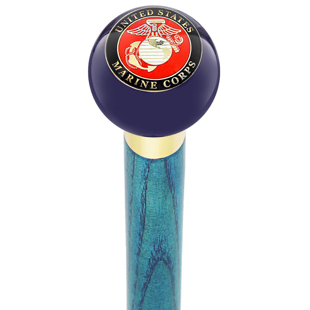 U.S. Marine Corps Dark Blue Round Knob Cane w/ Custom Color Ash Shaft