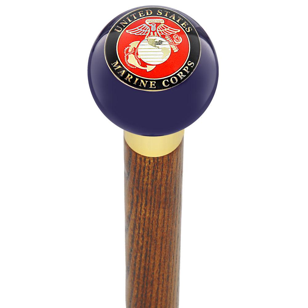 U.S. Marine Corps Dark Blue Round Knob Cane w/ Custom Color Ash Shaft