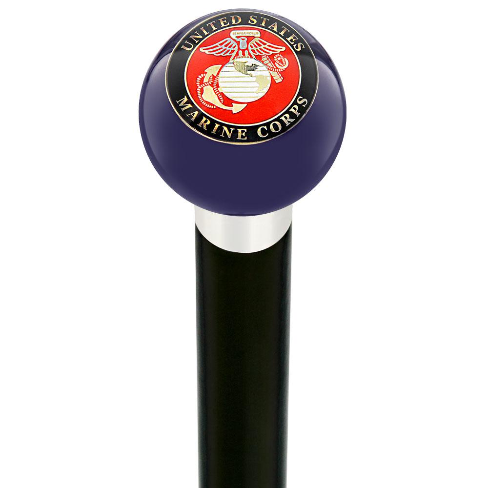 U.S. Marine Corps Dark Blue Round Knob Cane w/ Custom Wood Shaft