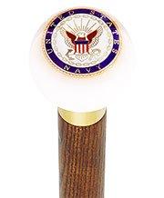Military U.S. Navy White Round Knob Cane with Custom Color Ash Shaft ...