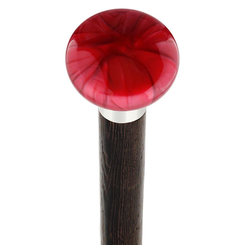 Nostalgia Pearl Red Flat Top Cane w/ Custom Wood Shaft & Collar
