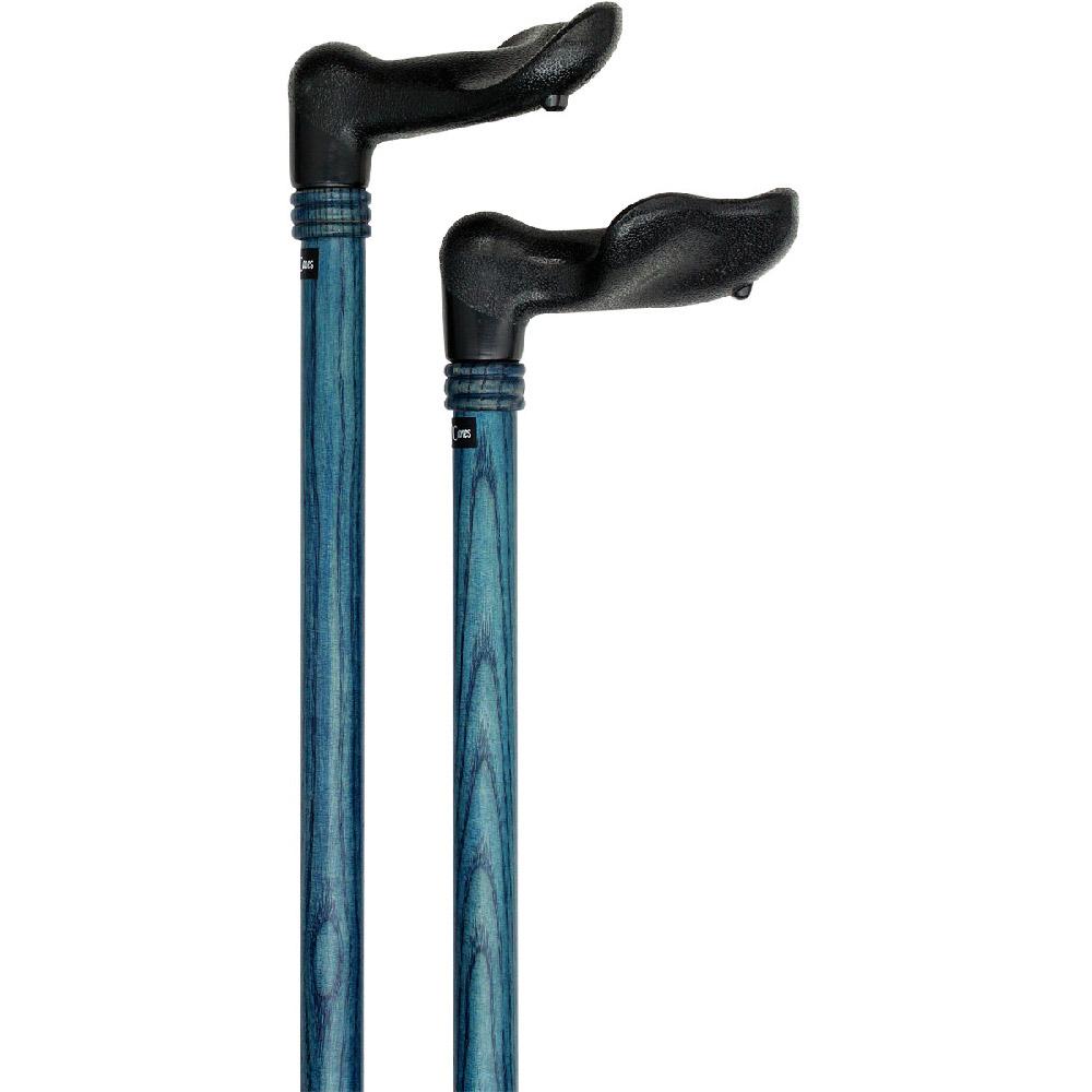 Comfy Denim Blue Palm-Grip Cane: Ash Wood Shaft & Wooden Collar