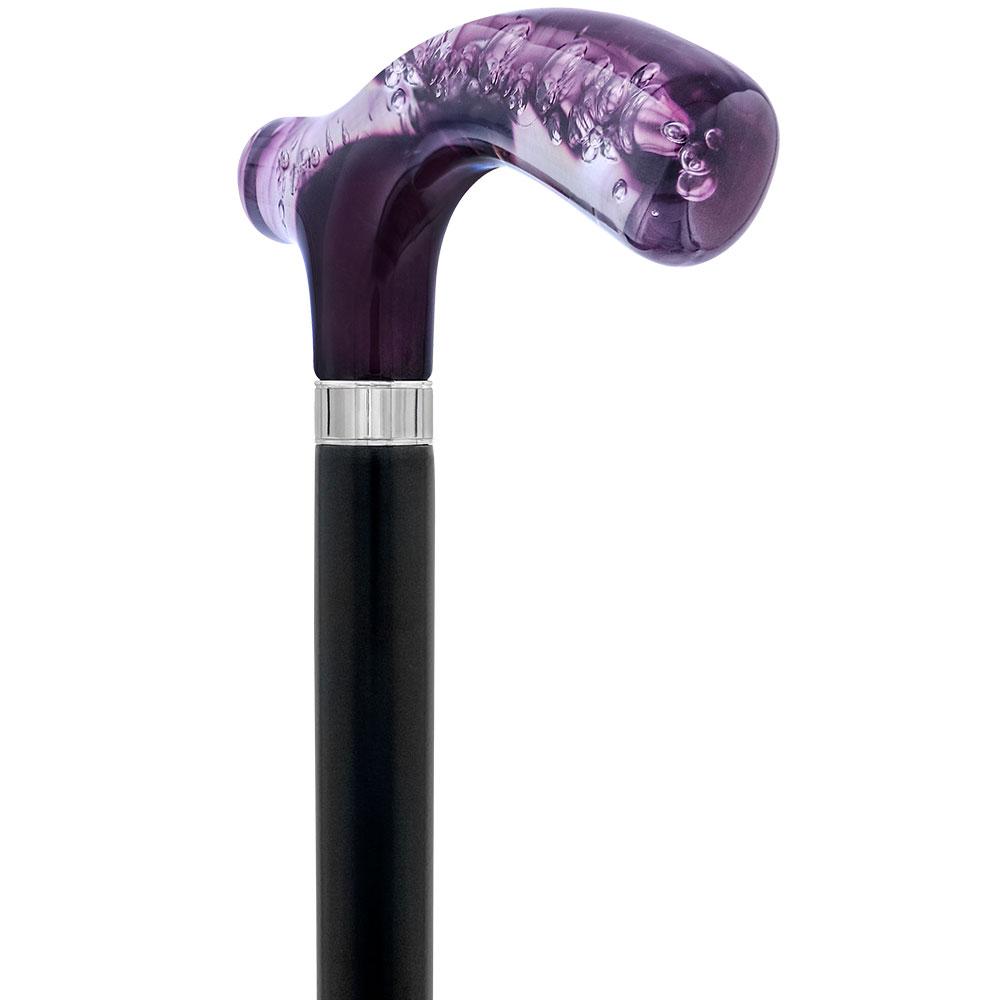 Purple and Clear Acrylic Bubble Handle Cane w/ Custom Wooden Shaft
