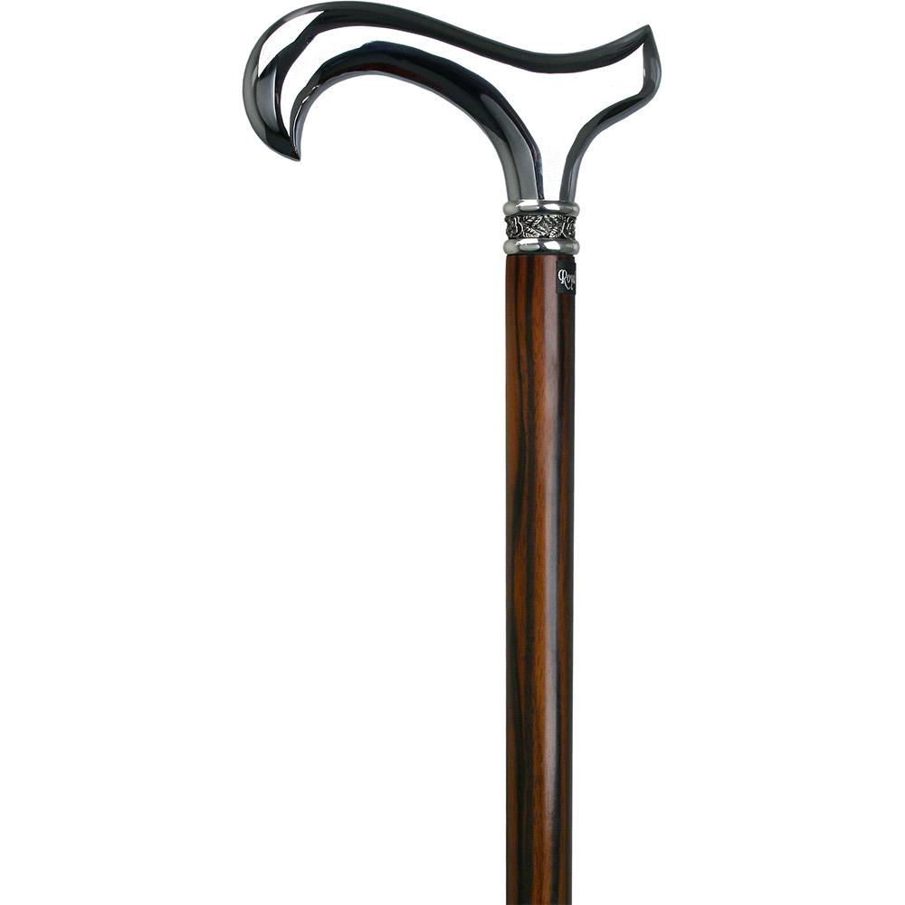 Luxurious Chrome Plated Cane: Ebony Shaft, Rose Pewter Collar
