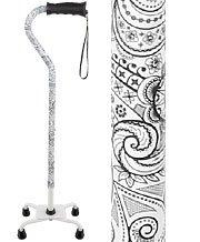 Sleek Black and White Convertible Quad Base Walking Cane with Comfort Grip