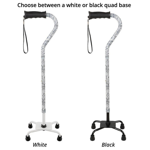 Sleek Black and White Convertible Quad Base Walking Cane with Comfort Grip