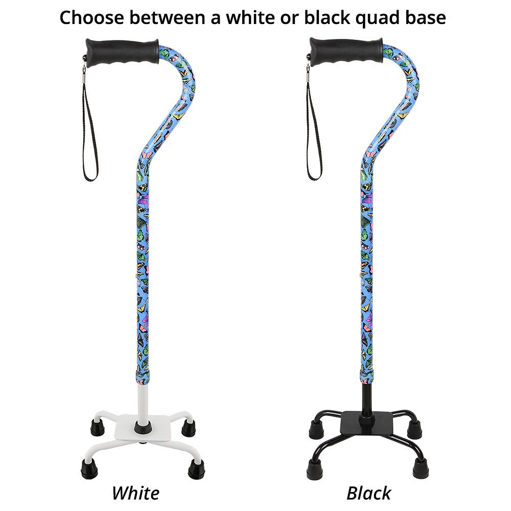 Butterflies Aluminum Convertible Quad Base Walking Cane - Adjustable