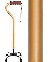 Gold Convertible Quad Base Walking Cane with Comfort Grip