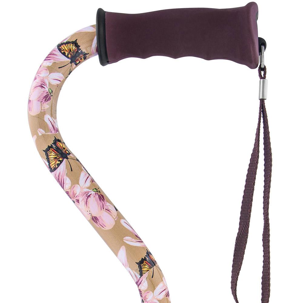 Lily and Butterfly Aluminum Convertible Quad Walking Cane with