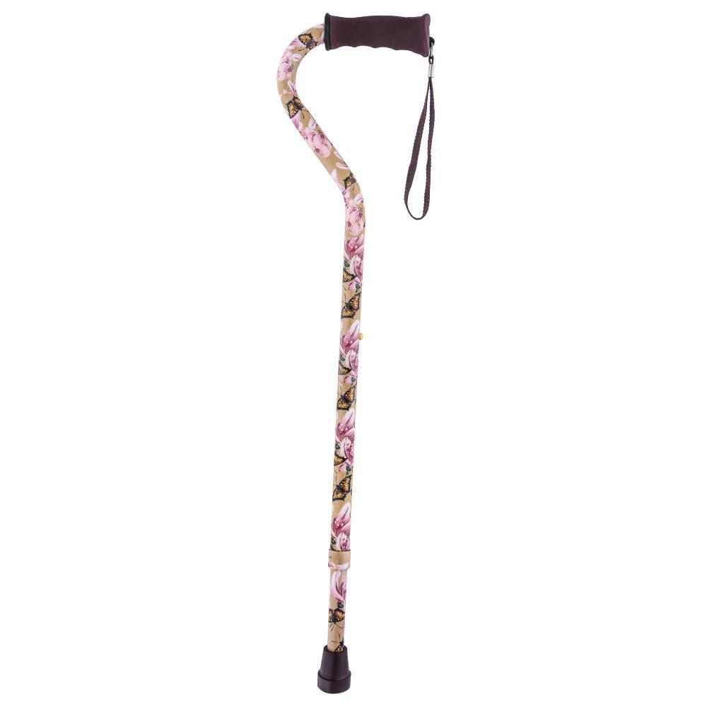 Beautiful Lily and Butterfly Aluminum Convertible Quad Walking Cane