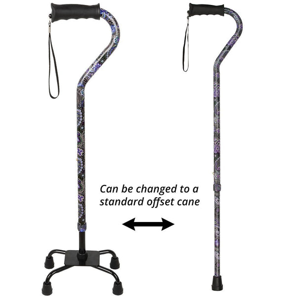 Purple Majesty Aluminum Convertible Quad Base Walking Cane