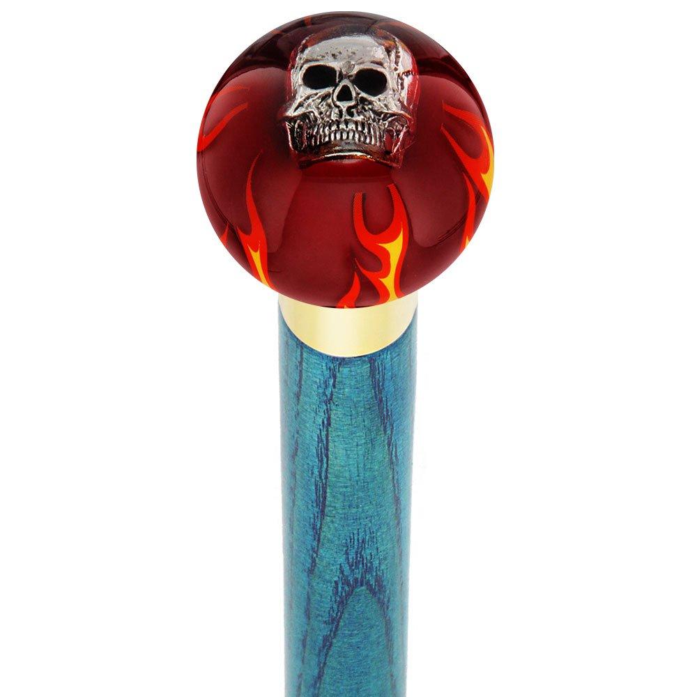 Fire & Brimstone Skull Red Round Knob Cane w/ Custom Color Ash Shaft