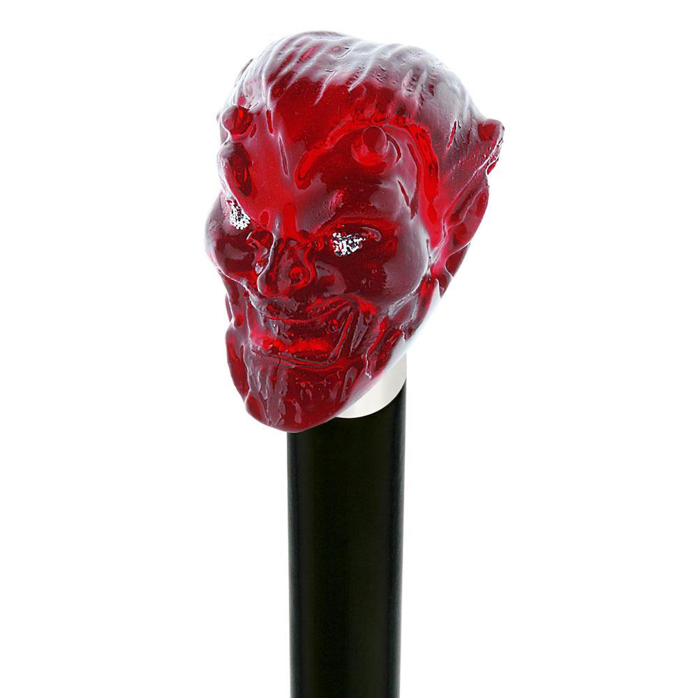 Sinister Red Devil Knob Cane w/ Custom Wood Shaft & Collar