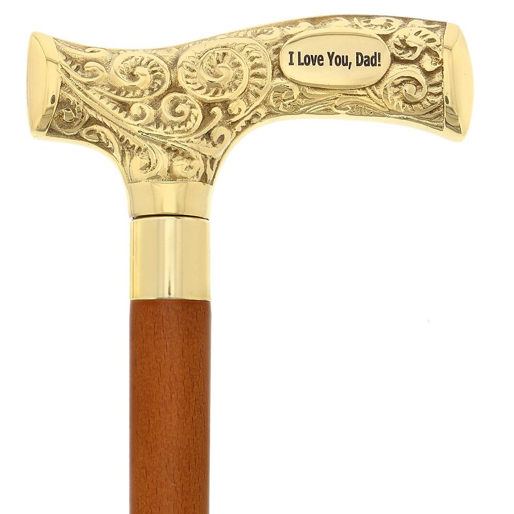 Father's Day Engraved Premium Brass Fritz Handle Walking Cane