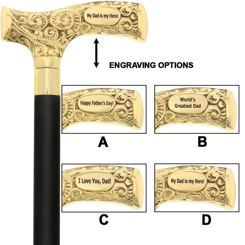 Father's Day Engraved Premium Brass Fritz Handle Walking Cane